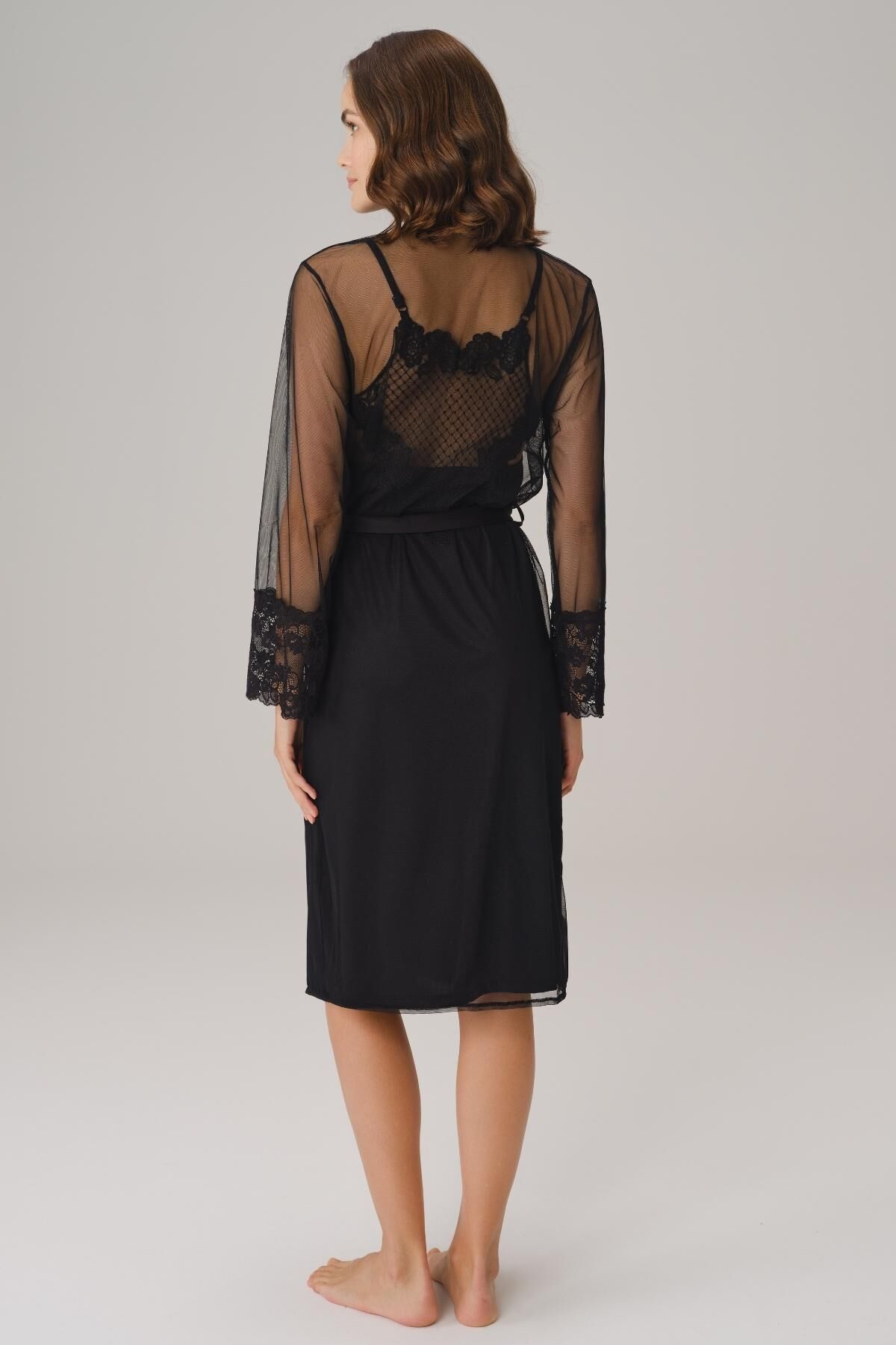 İp Askılı V Yaka Kadın Düz Yazlık Uzun Dantel Detaylı Elbise Sabahlık ...